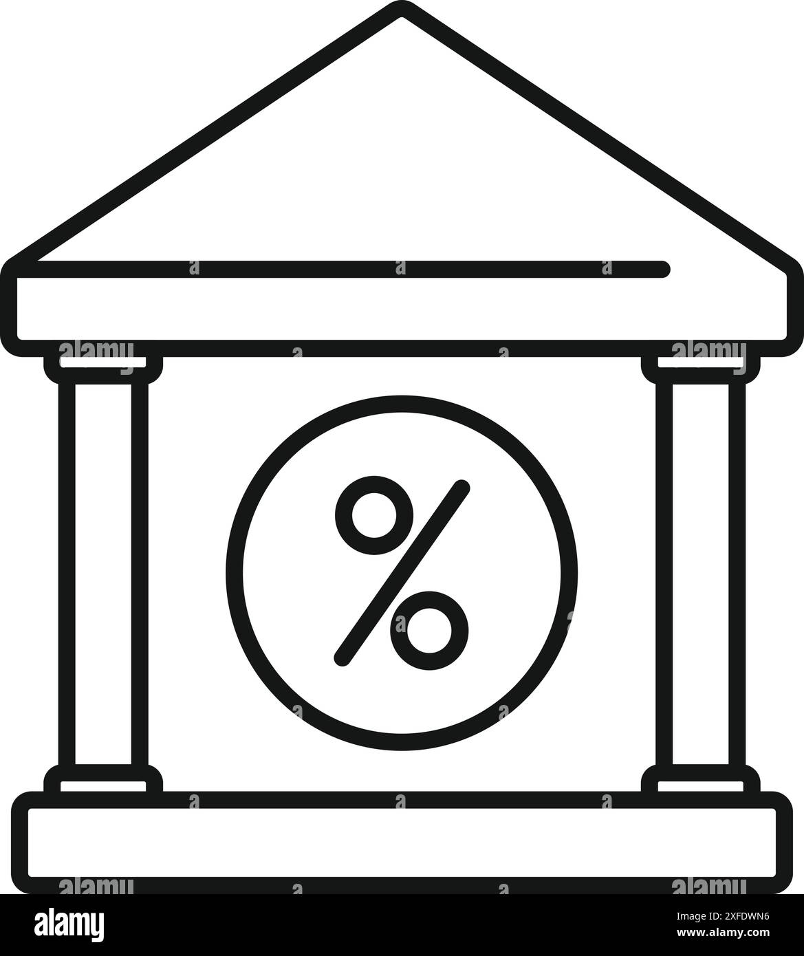 Simple line art icon of a bank building facade showing interest rate ...