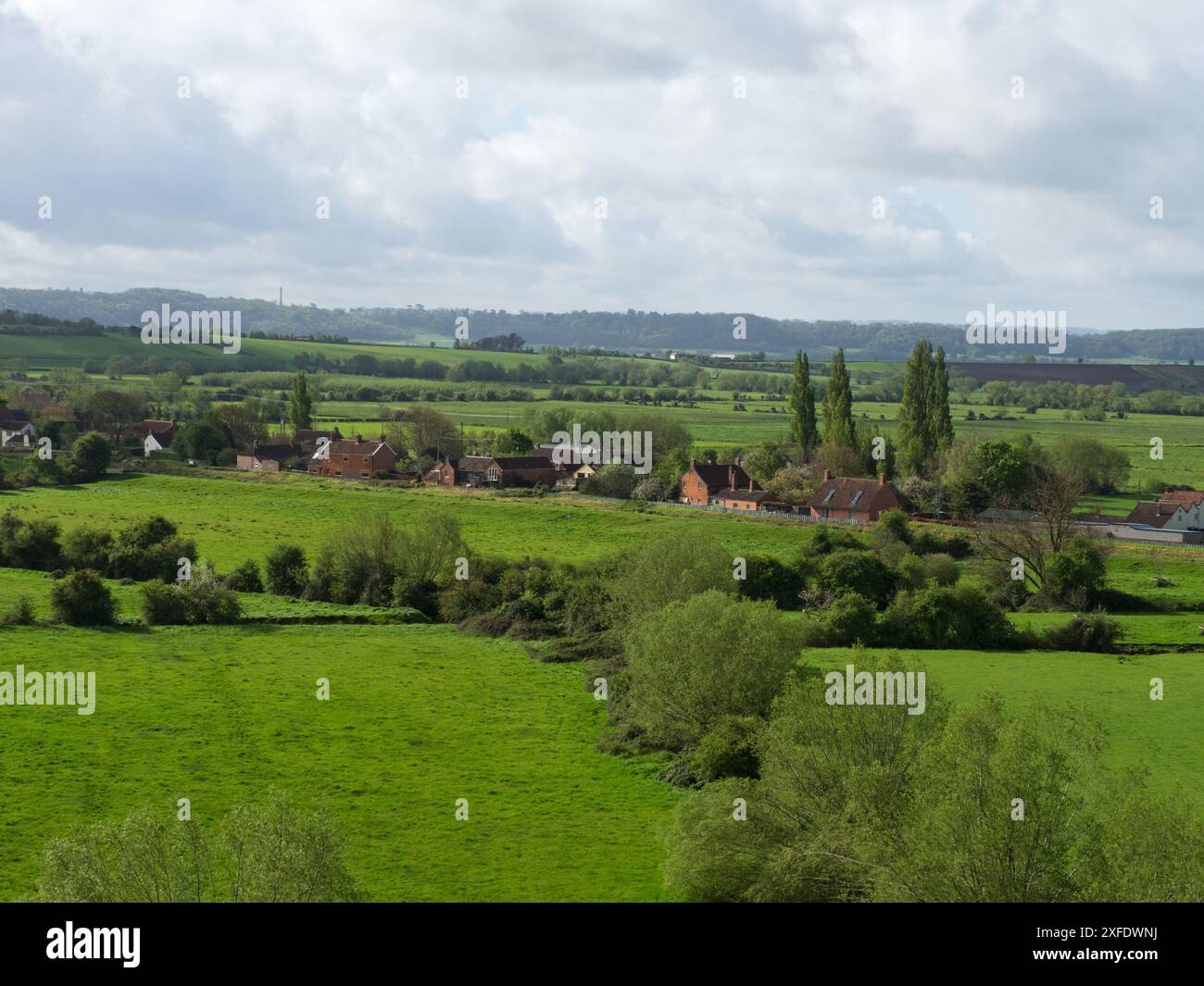 Farmland and the village of Burrowbridge with the Pynsent Monument ...