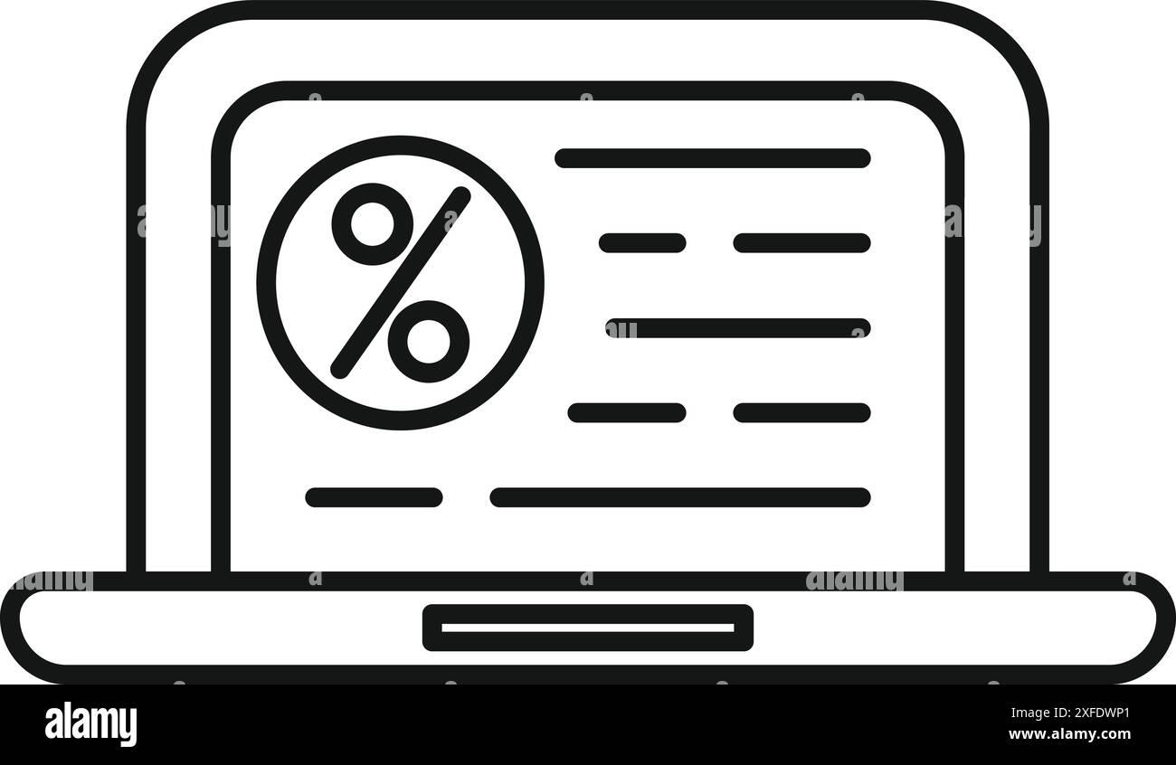 Open laptop displaying percentage symbol on screen representing online ...