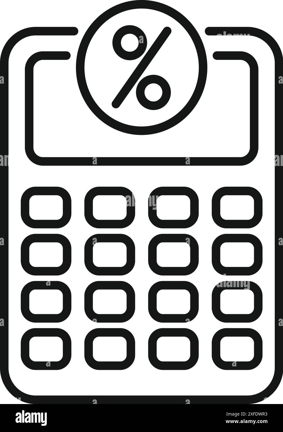 Line art icon of a calculator displaying a percentage sign ...