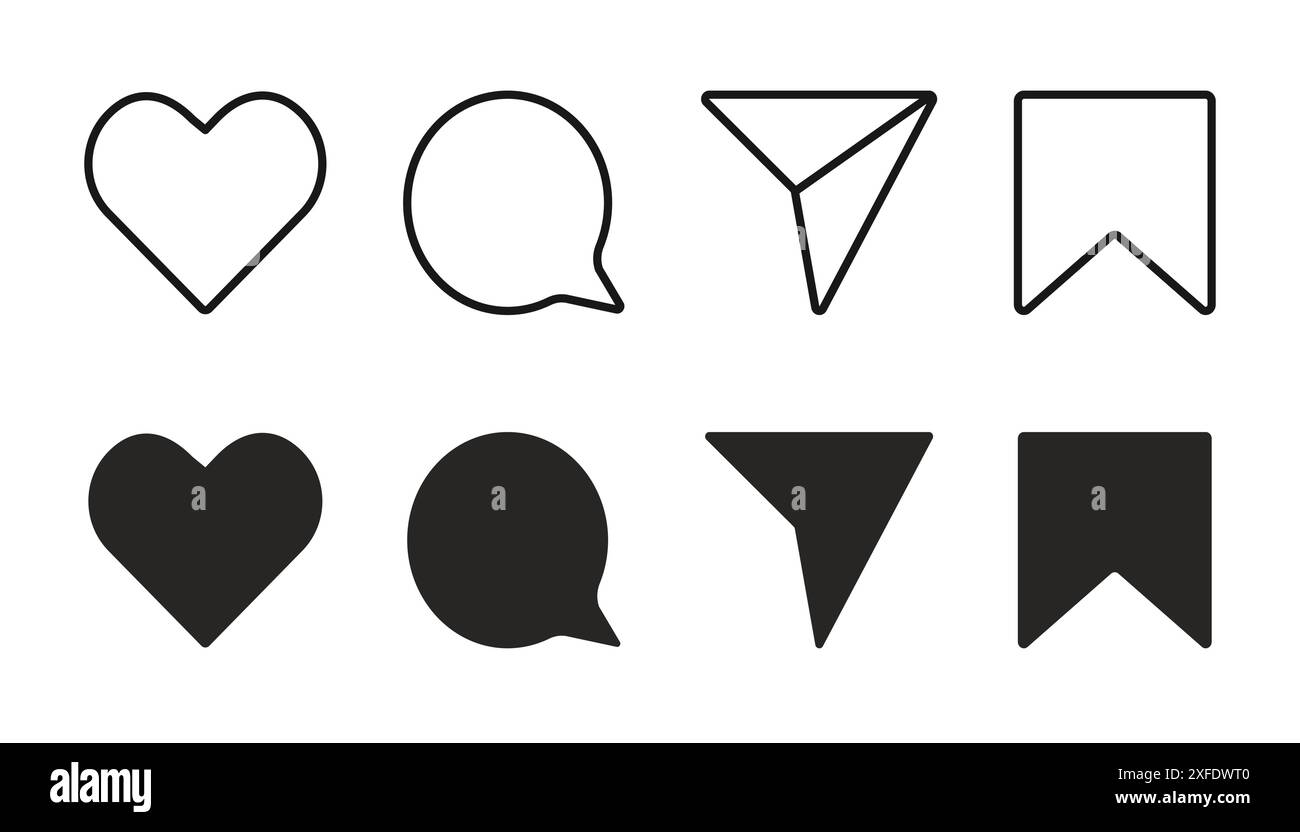 Media Icons interface social media like, chat, send and save symbols ...