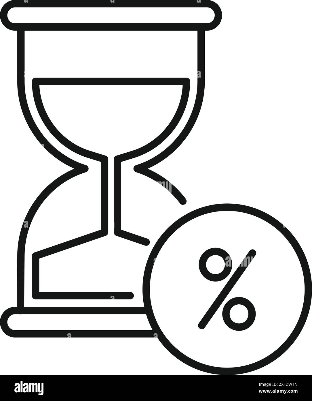 Line drawing of an hourglass with sand running out and a percentage ...