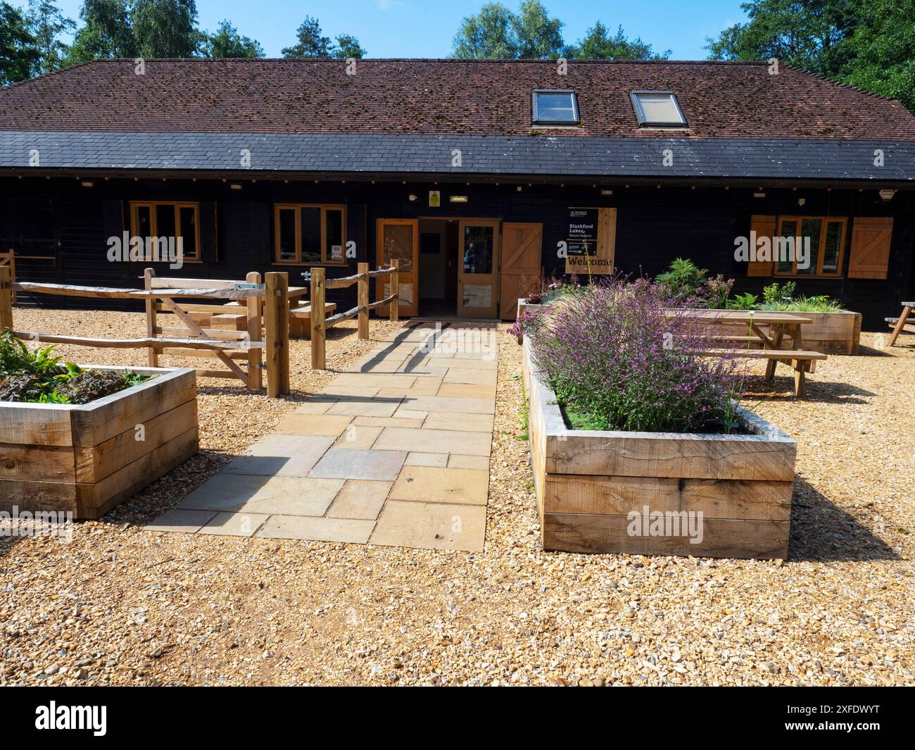 New raised beds and fence in front of the Education Centre, Blashford ...