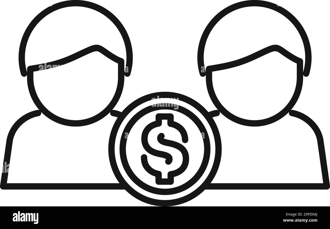 Line art icon of two businessmen sharing a coin with a dollar sign ...