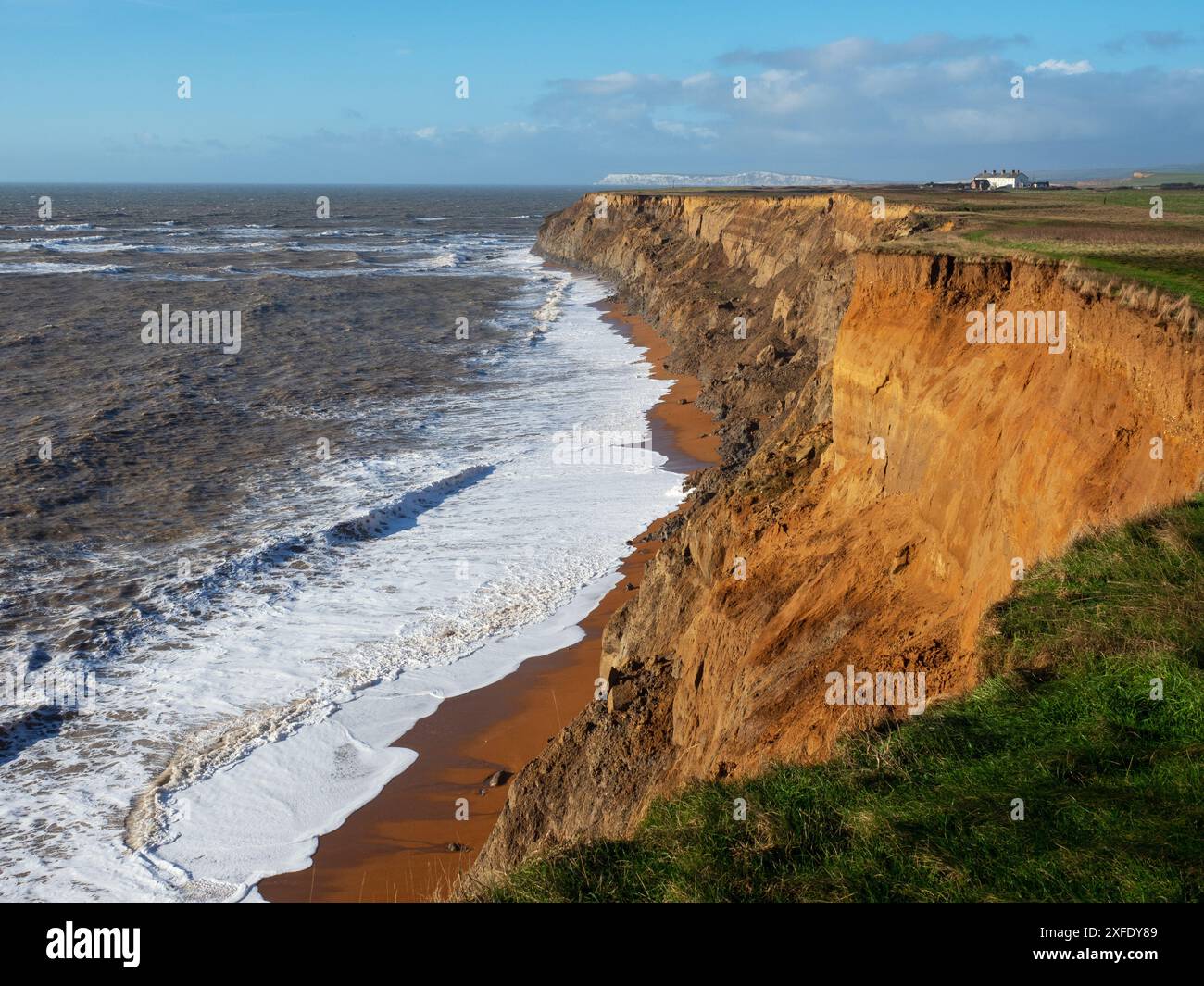 Coastal footpath and cliffs with Atherfield Point and The Needles ...