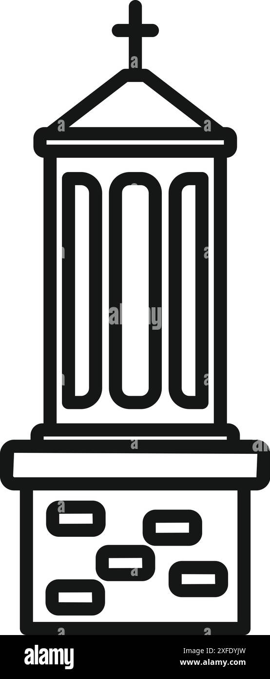 Simple line drawing of a catholic confession booth standing on a stone ...