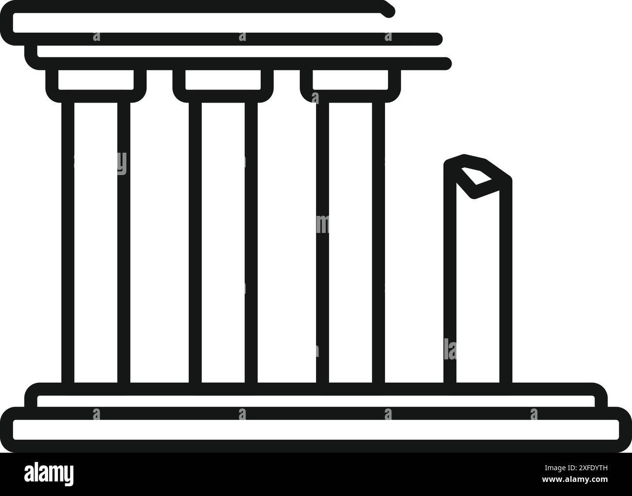 Simple line drawing of ancient greek temple ruins standing on platform ...
