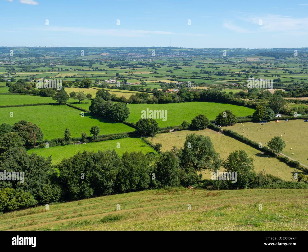 Farmland and the City of Wells with the Mendips beyond, from ...