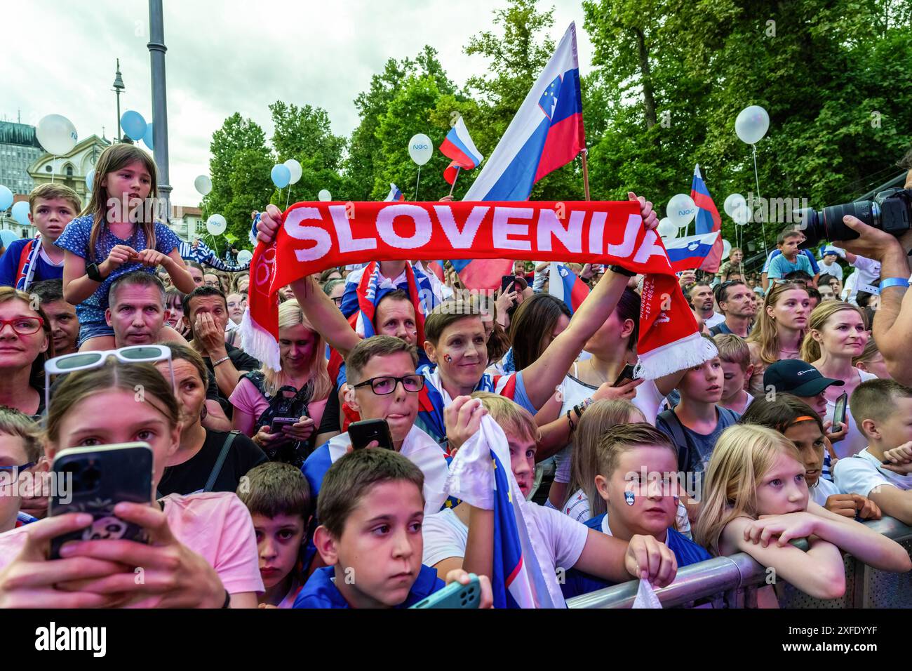 Ljubljana, Slovenia. 02nd July, 2024. A Huge crowd of football fans ...