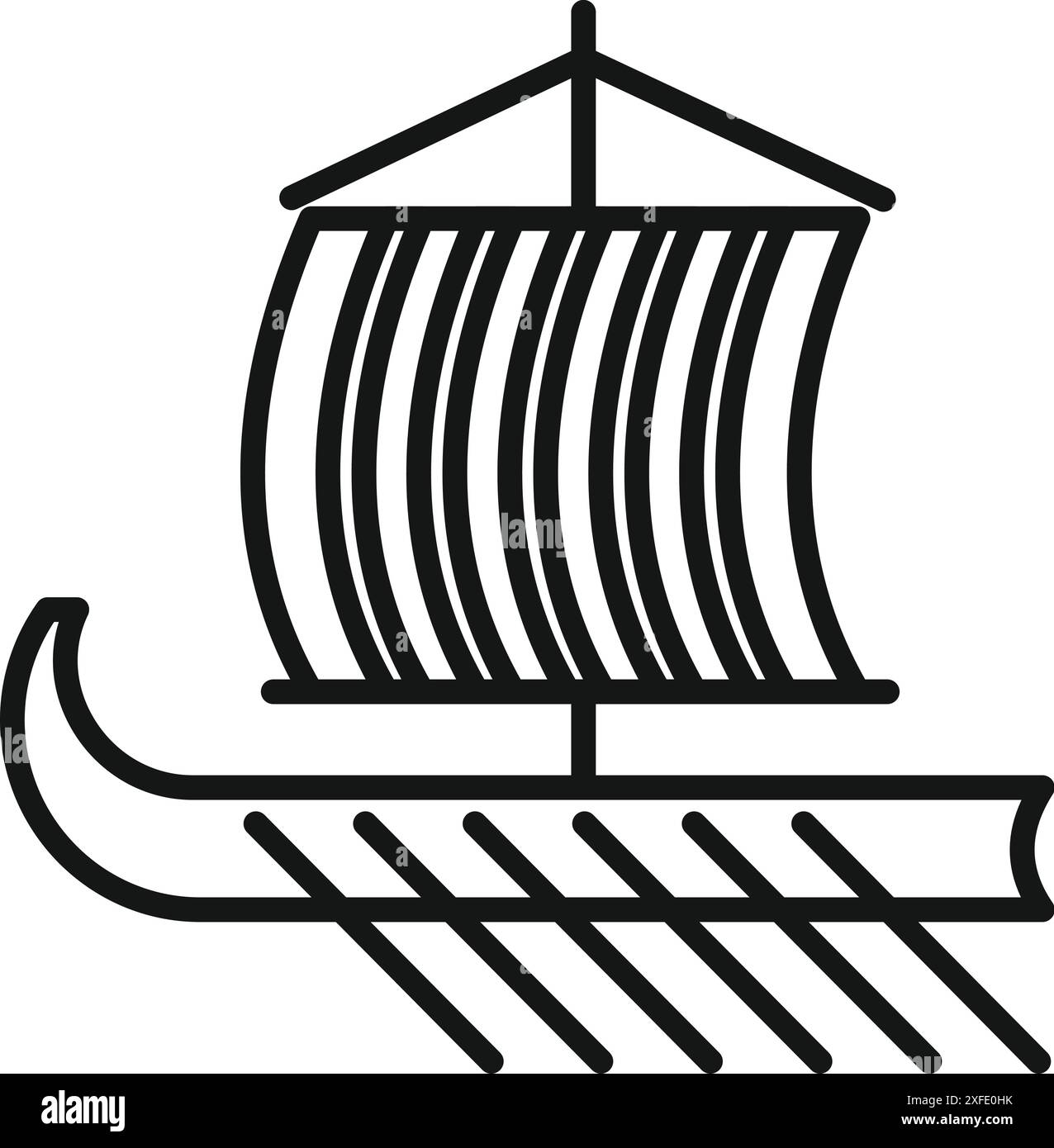 Line art icon of a bireme, an ancient greek warship, sailing on the sea ...
