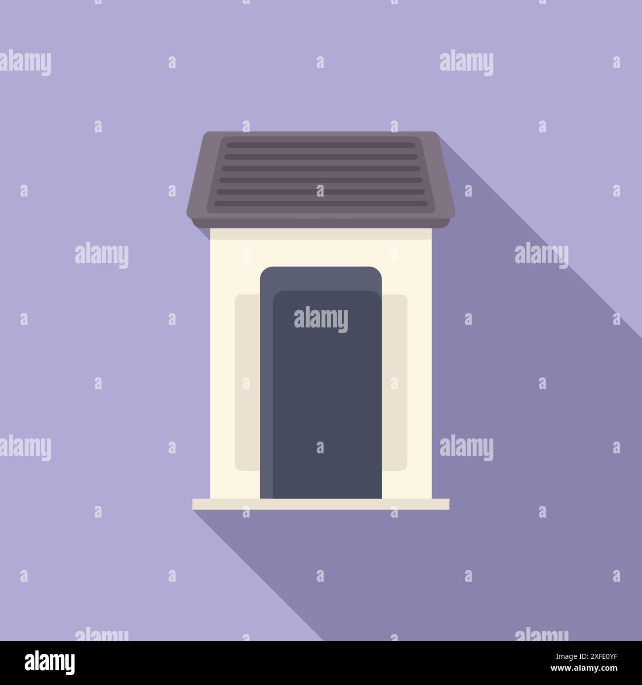 Small house with grey roof casting long shadow on purple background ...