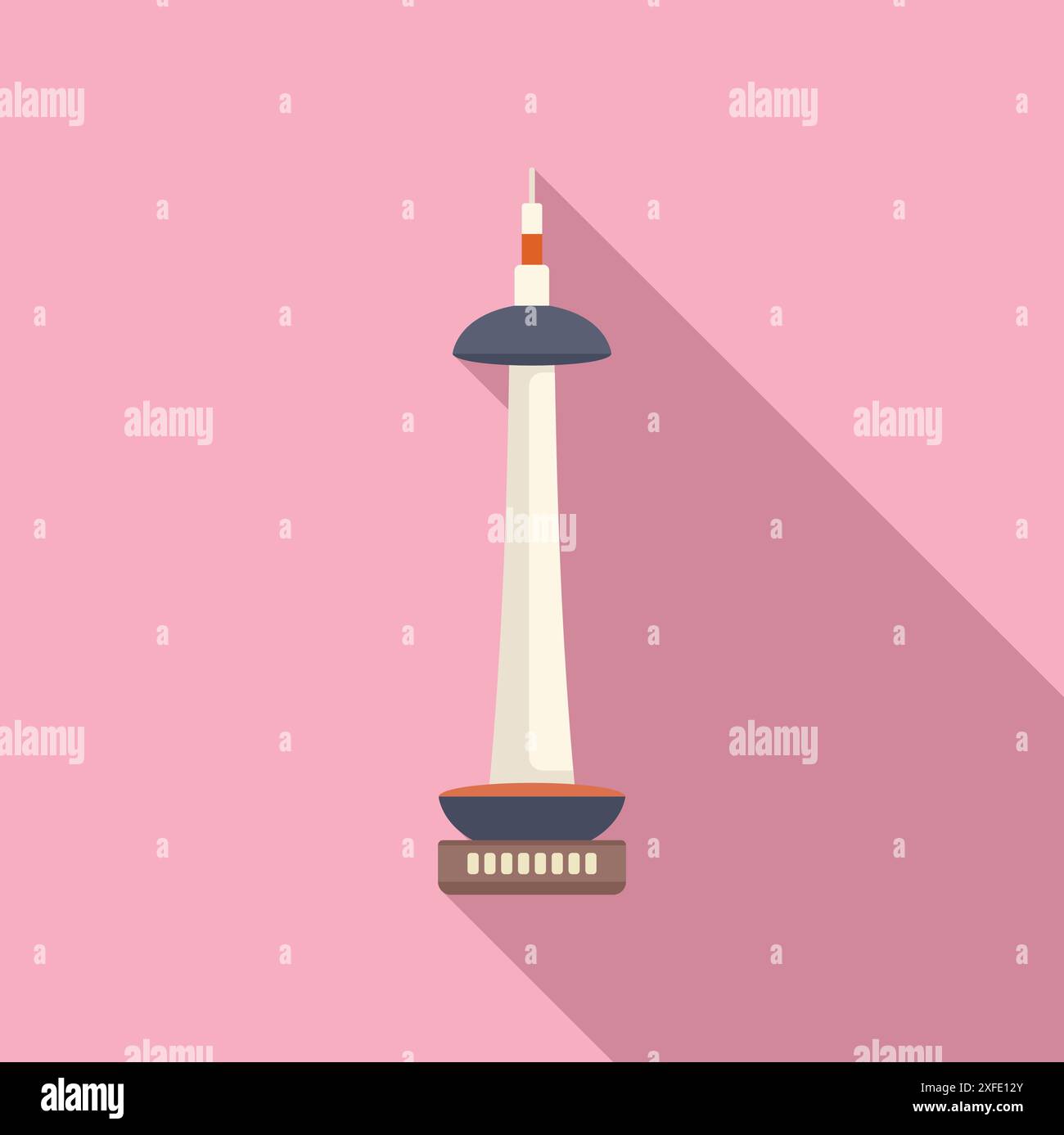 Seoul tower standing tall against a solid pink background, casting a ...