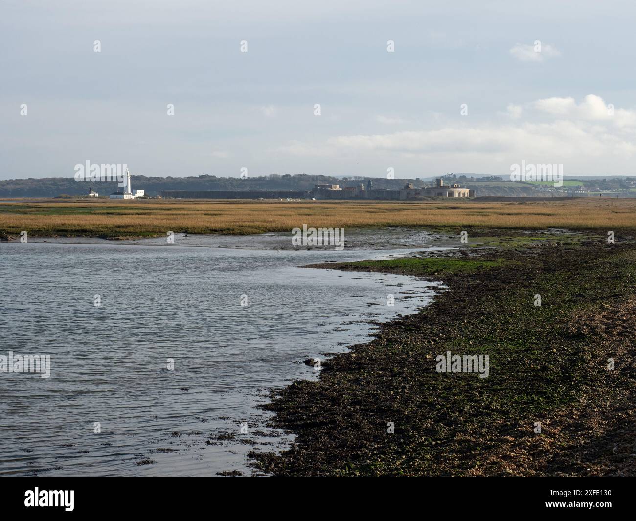 Hurst Castle and Hurst Point Lighthouse with the Isle of Wight beyond ...