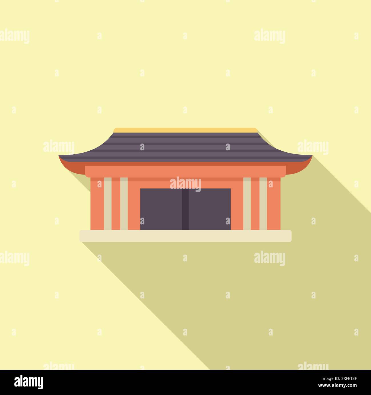 Minimalist illustration featuring an asian temple with a curved roof ...