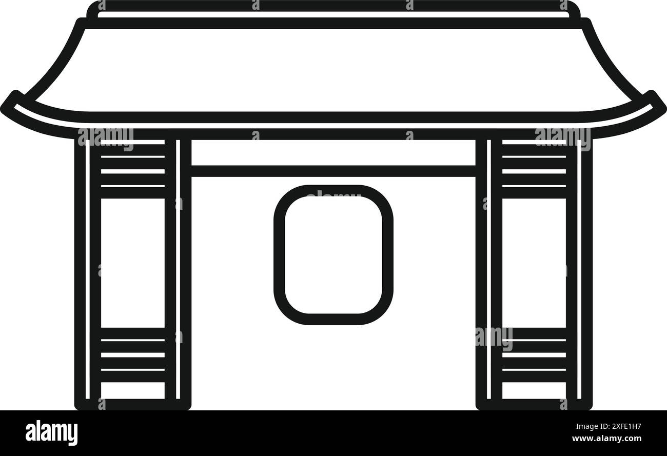 Traditional japanese gate entrance is standing in black outline style ...