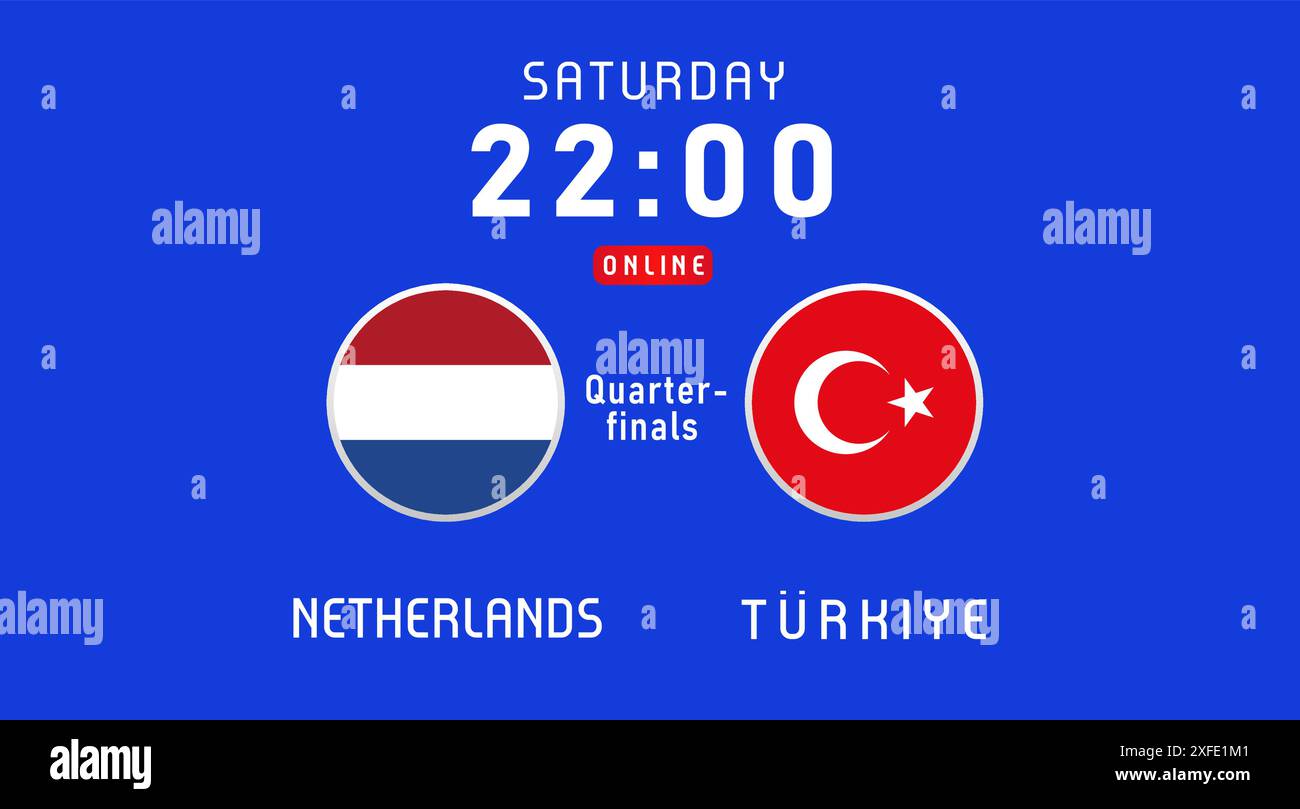 Netherlands vs Turkiye Quarter-finals, July 2024, flag emblems. Vector ...