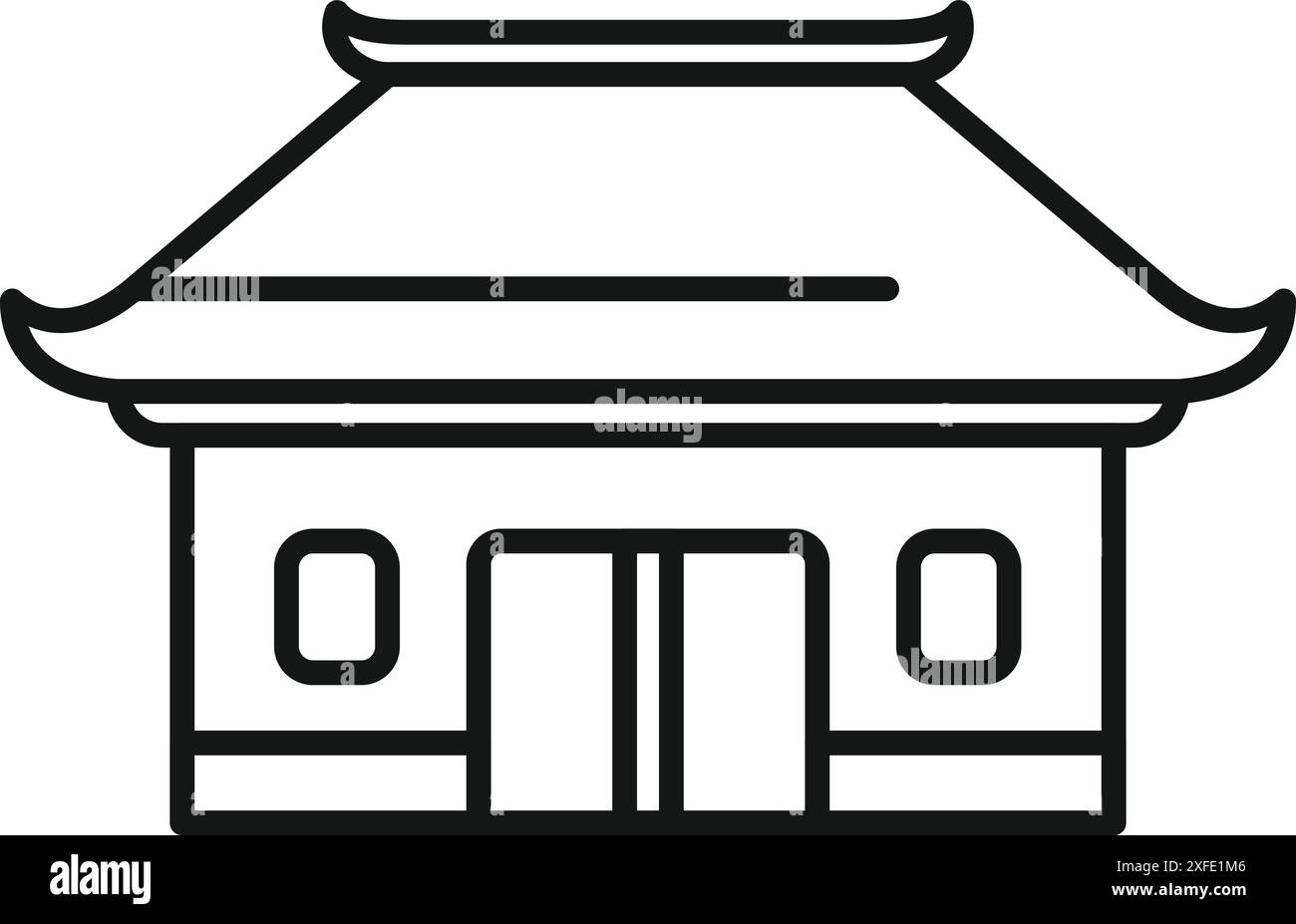 Black and white line art illustration of a traditional asian building ...