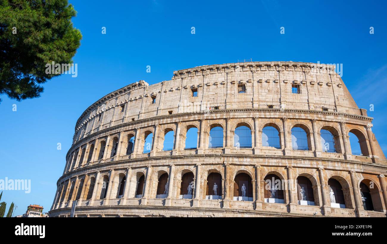 Close-up of the iconic Roman Colosseum with arches and weathered stone ...
