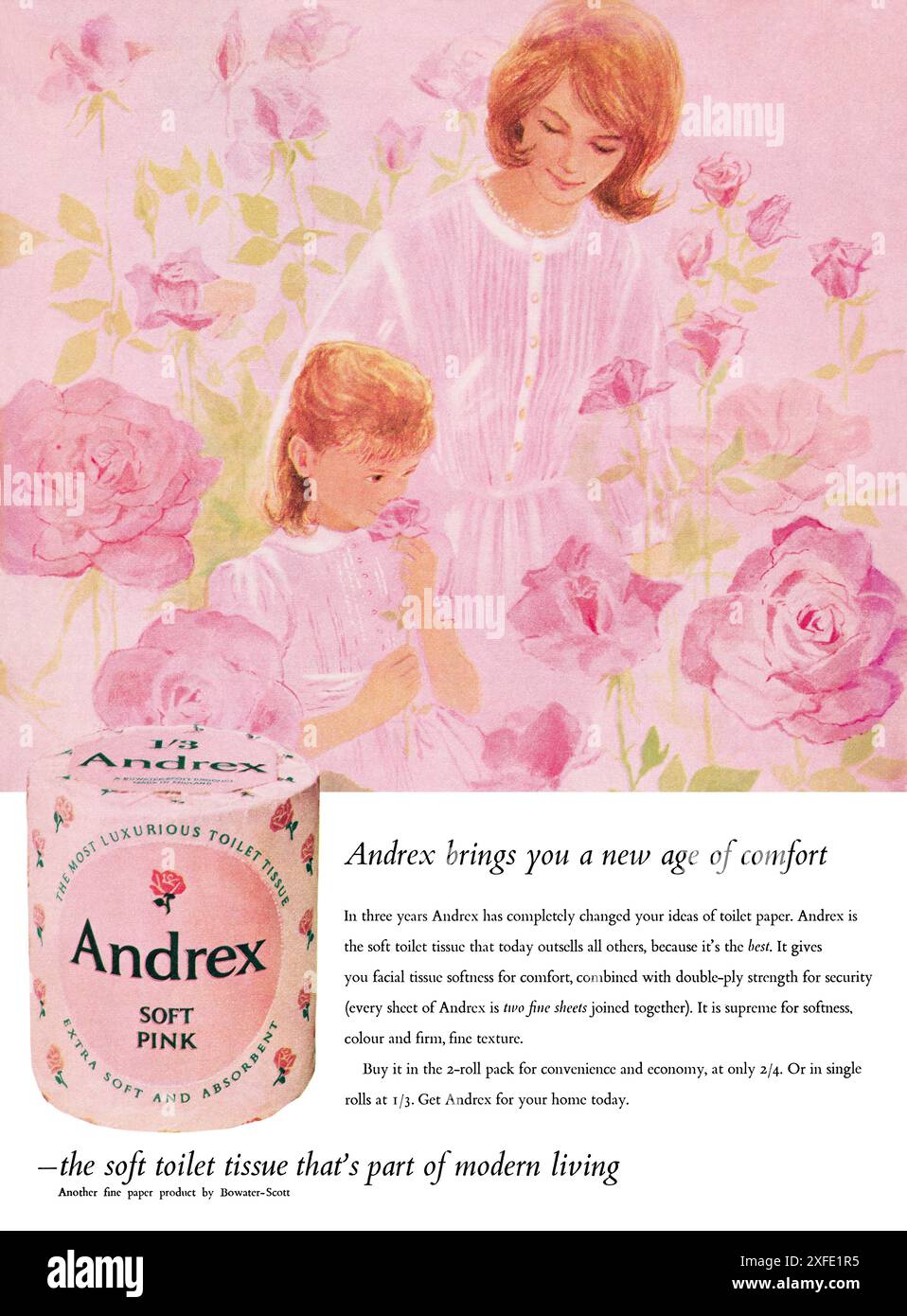 1957 British advertisement for Andrex soft pink toilet paper Stock ...
