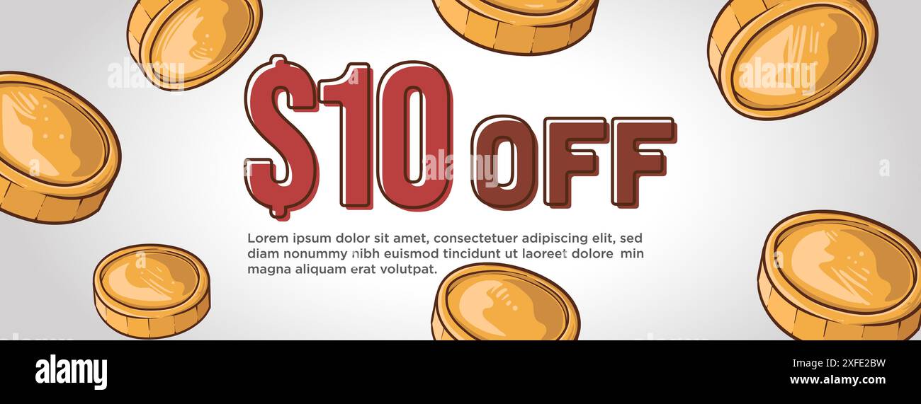 $10 off editable web banner template.flying coin money. clean modern ...