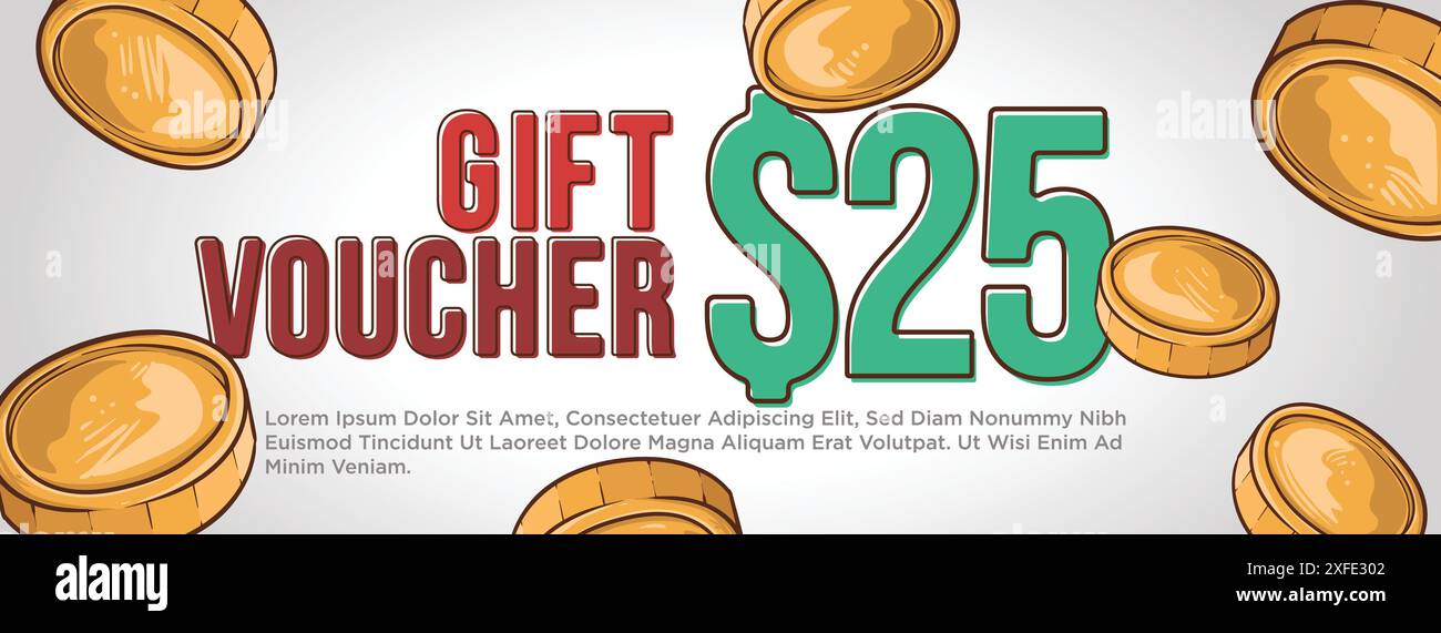 gift voucher editable web banner template.flying coin money. clean ...