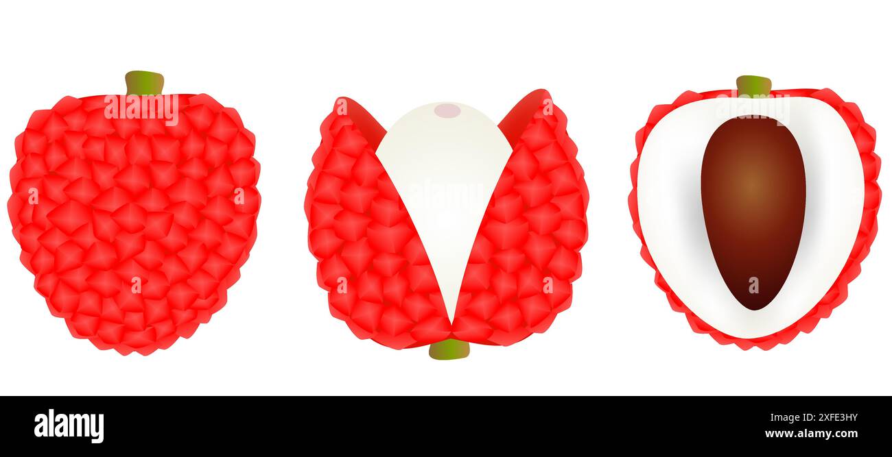 Set fresh lychee the skin is cut, whole, cut in half, with bone ...