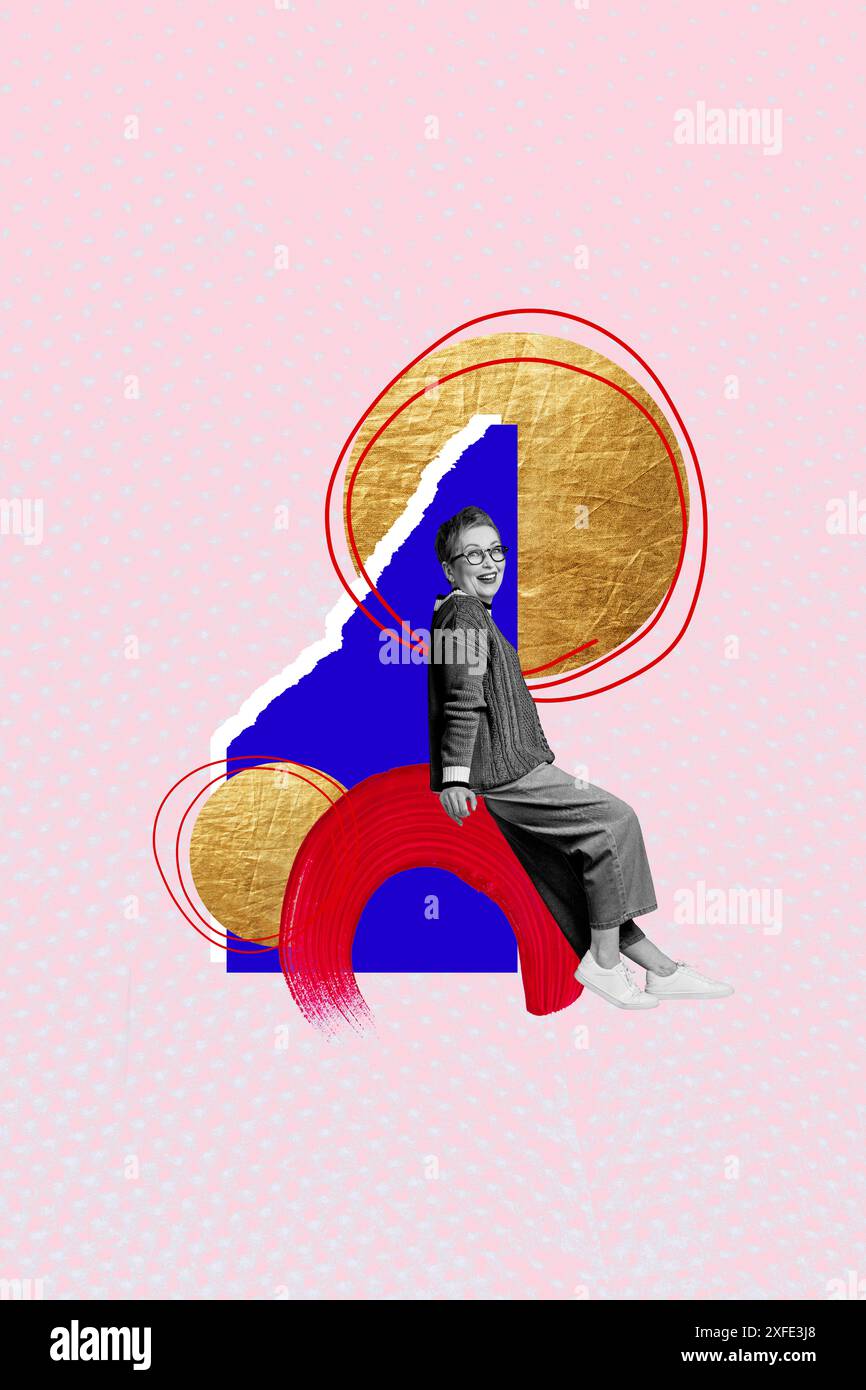 Vertical collage poster mature cheerful woman grandmother positive ...