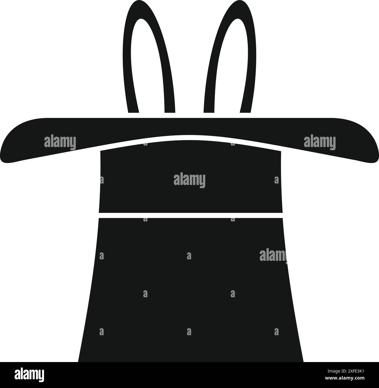 Black silhouette of a magician top hat with rabbit ears emerging from ...