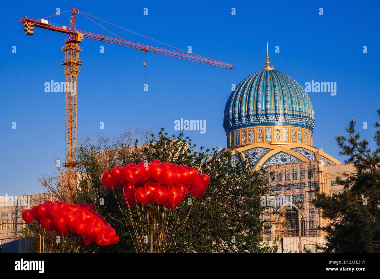 Center of Islamic Civilization in Tashkent, Uzbekistan. Crane on a ...