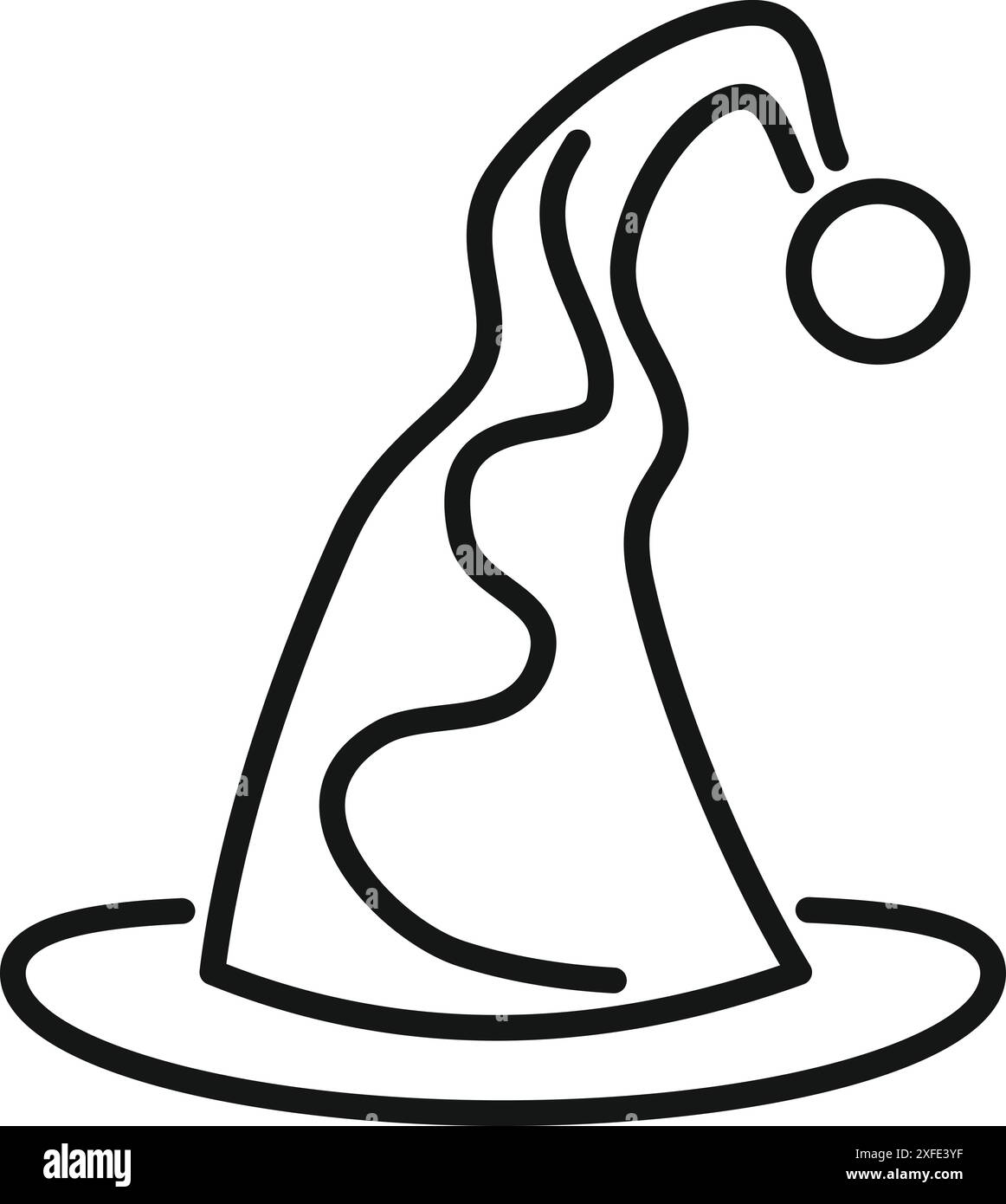 Simple line drawing of a witch's hat with a curved brim, evoking ...