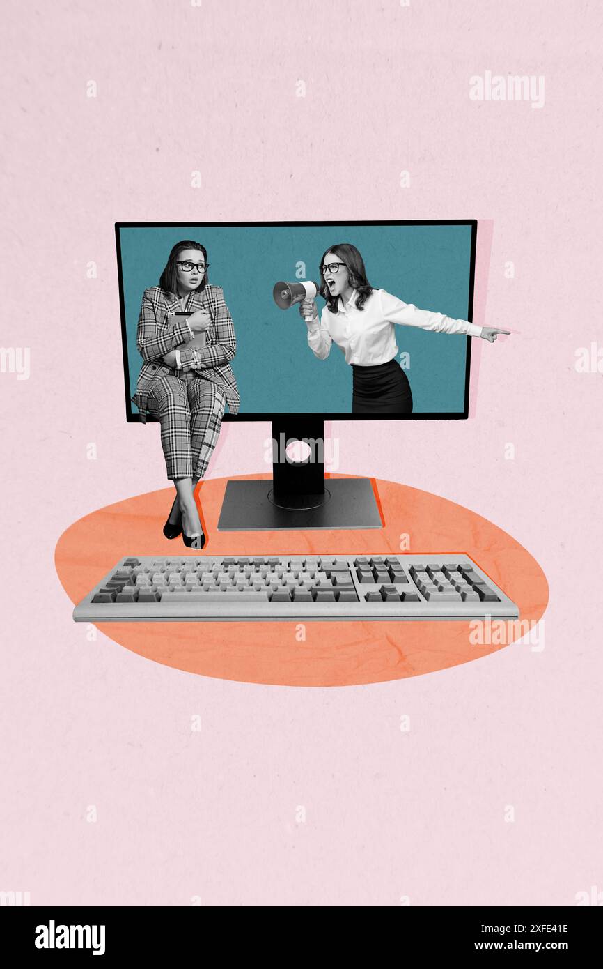 Image sketch artwork collage of angry boss loud screaming giving ...