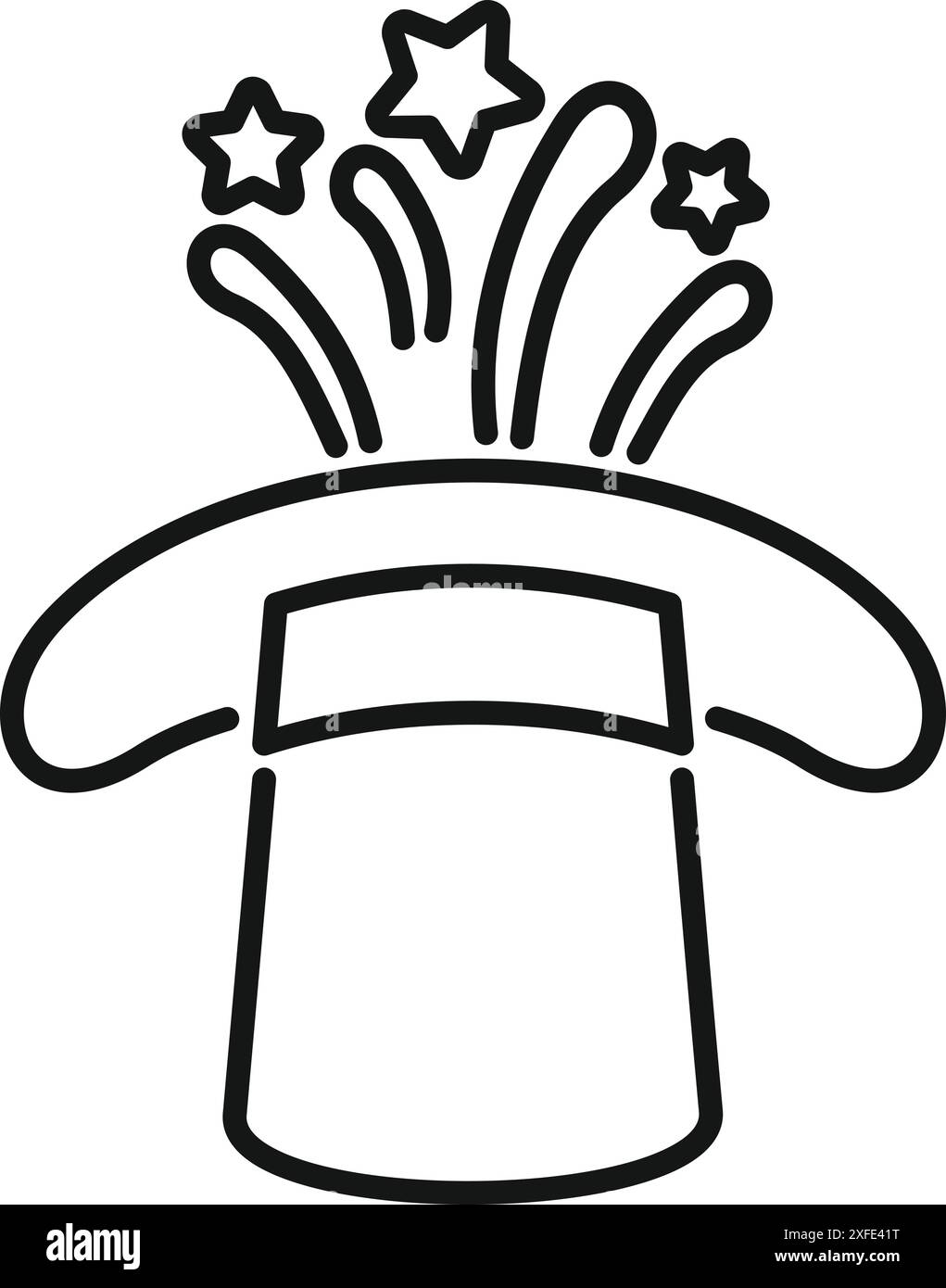 Black and white line drawing of a classic magic hat with stars shooting ...