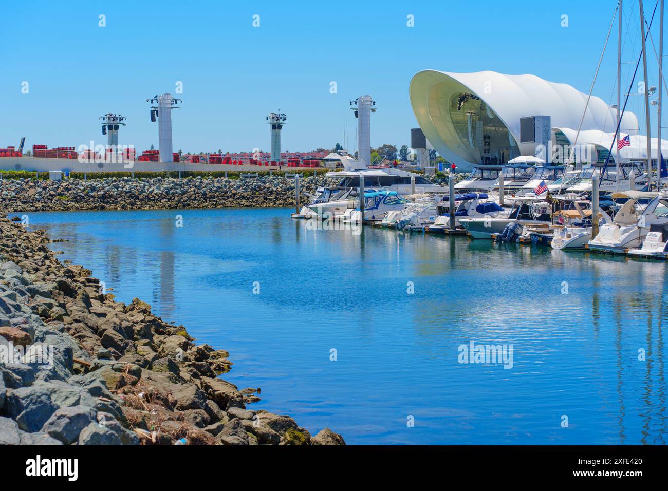 San Diego, California - April 16, 2024: San Diego marina with boats and ...