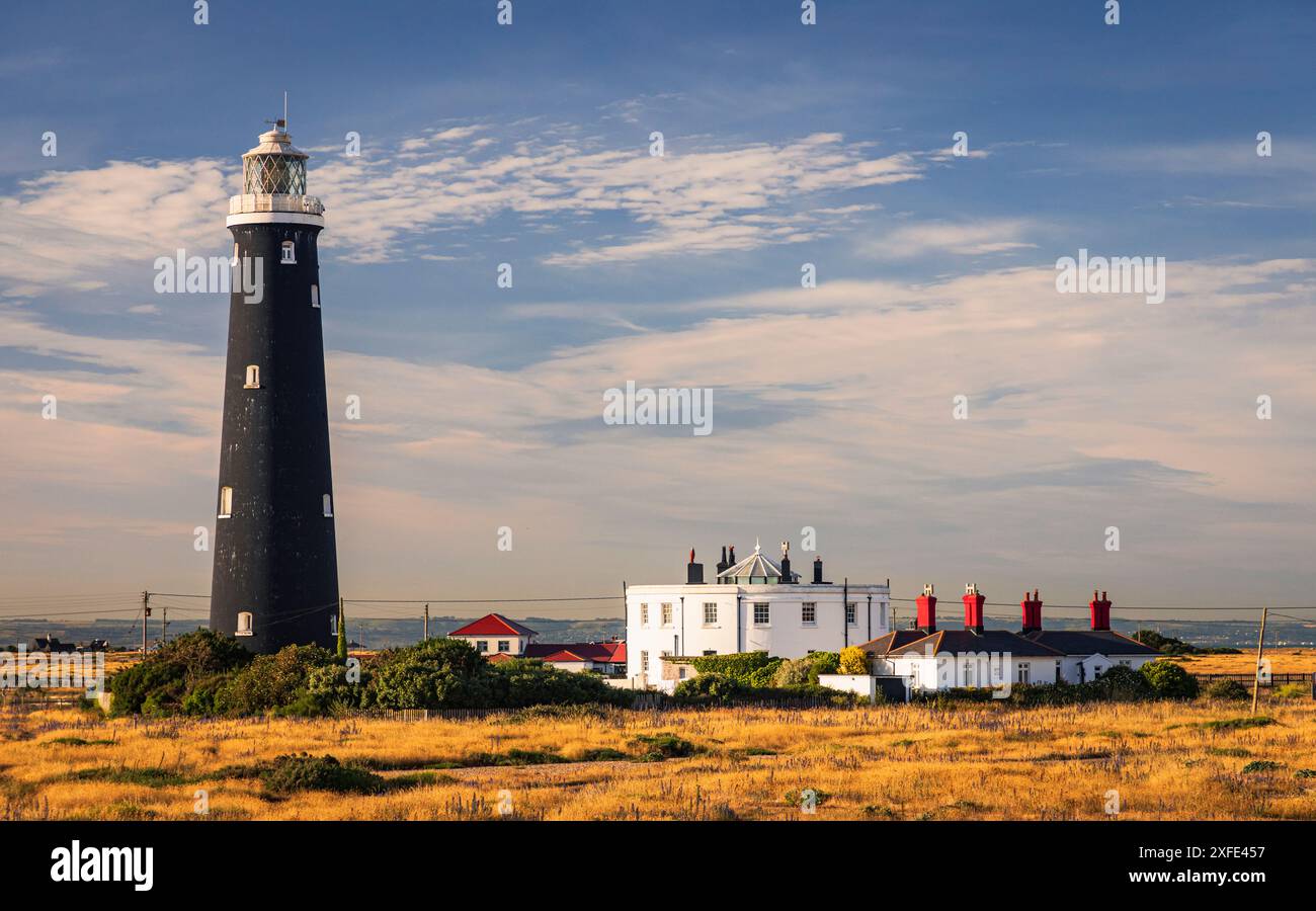 The old lighthouse at Dungeness on the Kent coast south east England UK ...