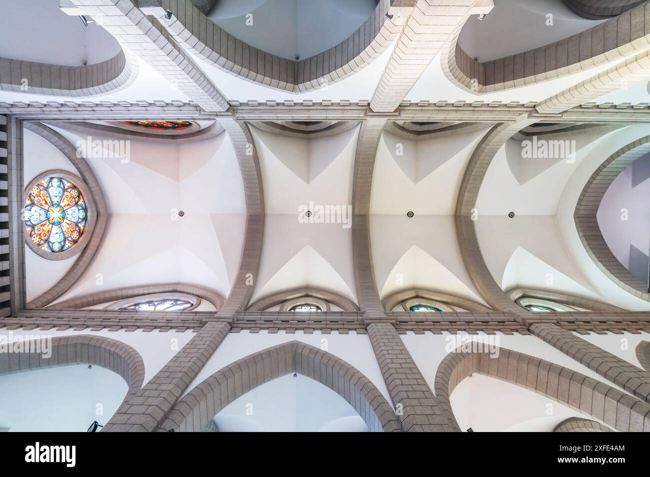 interior inside of Christian Catholic church with white ceilings ...