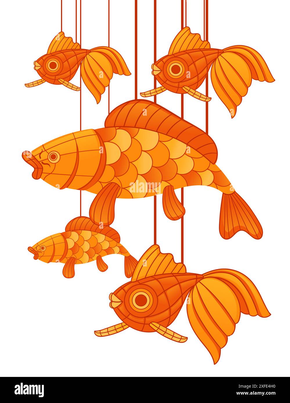 Traditional asian red lantern fish style design for greetings card or ...
