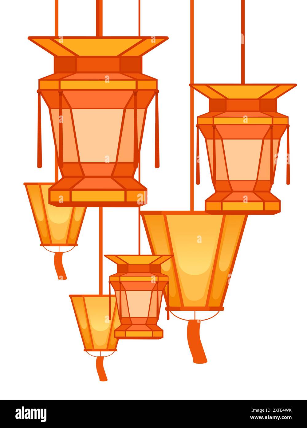 Traditional asian red lantern design in the style of geometric shapes ...