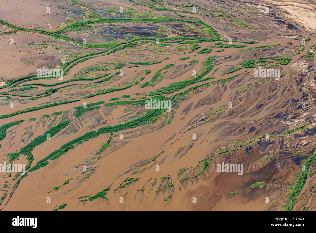 Kenya, Lake Magadi, Freshwater estuary entering the lake after heavy ...