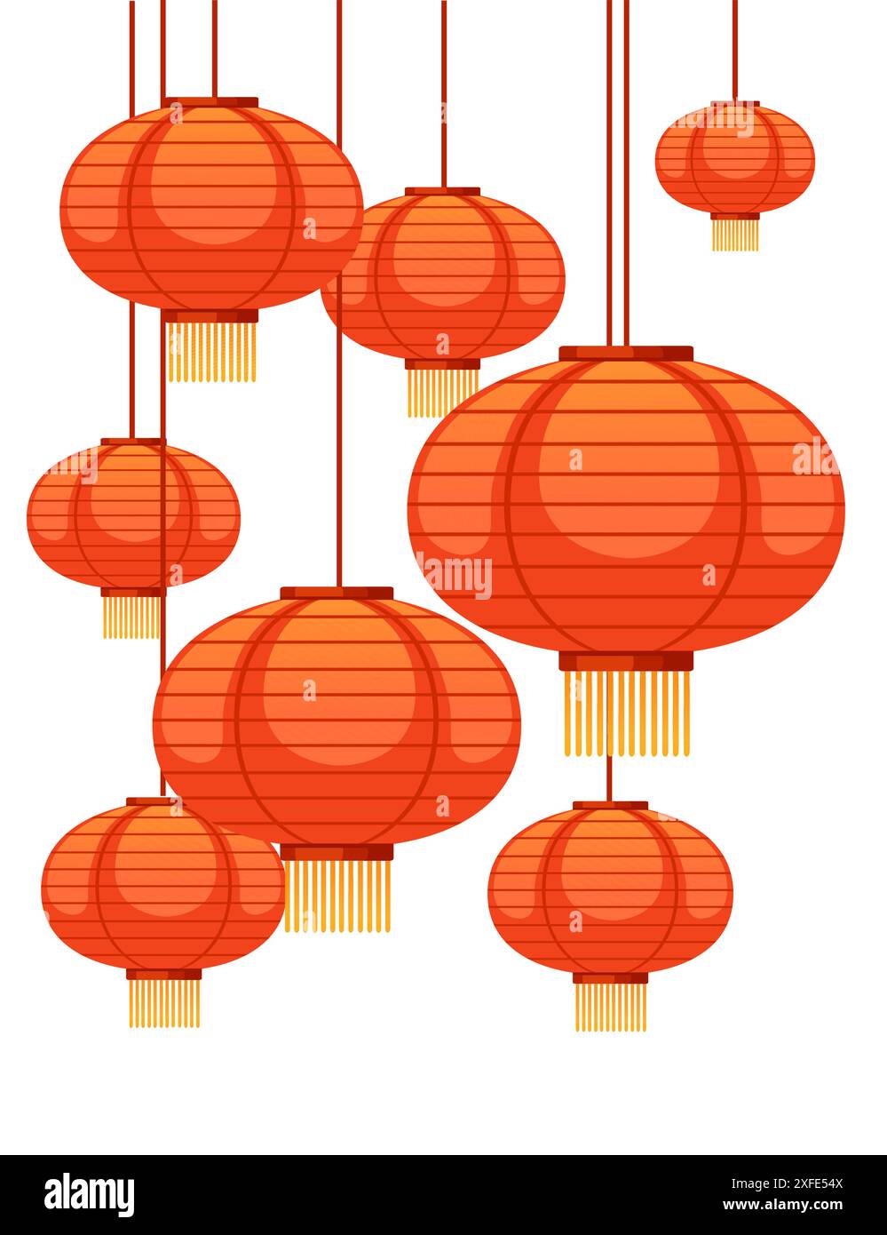 Traditional asian red lantern design in the style of geometric shapes ...