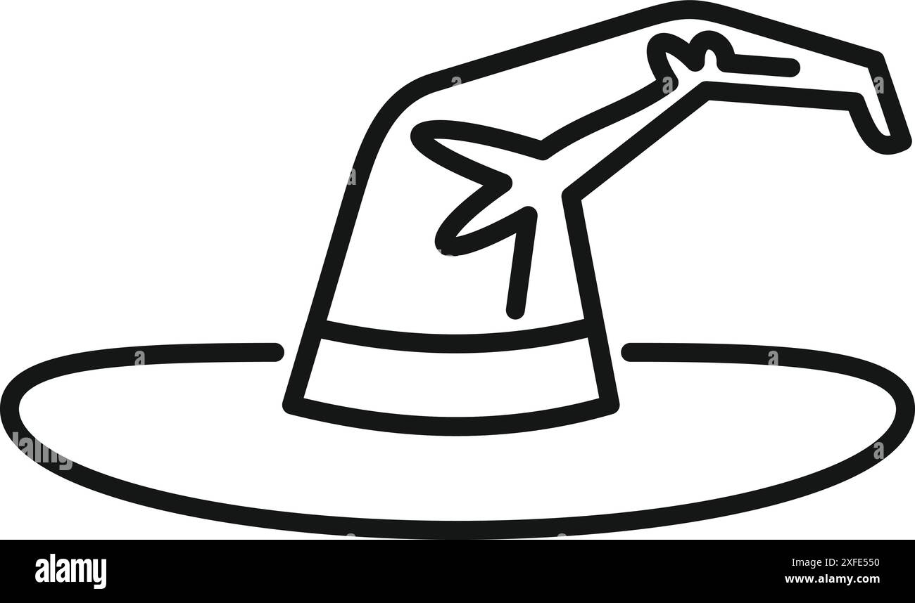Simple line drawing of a witch's hat with a curved brim and a pointed ...