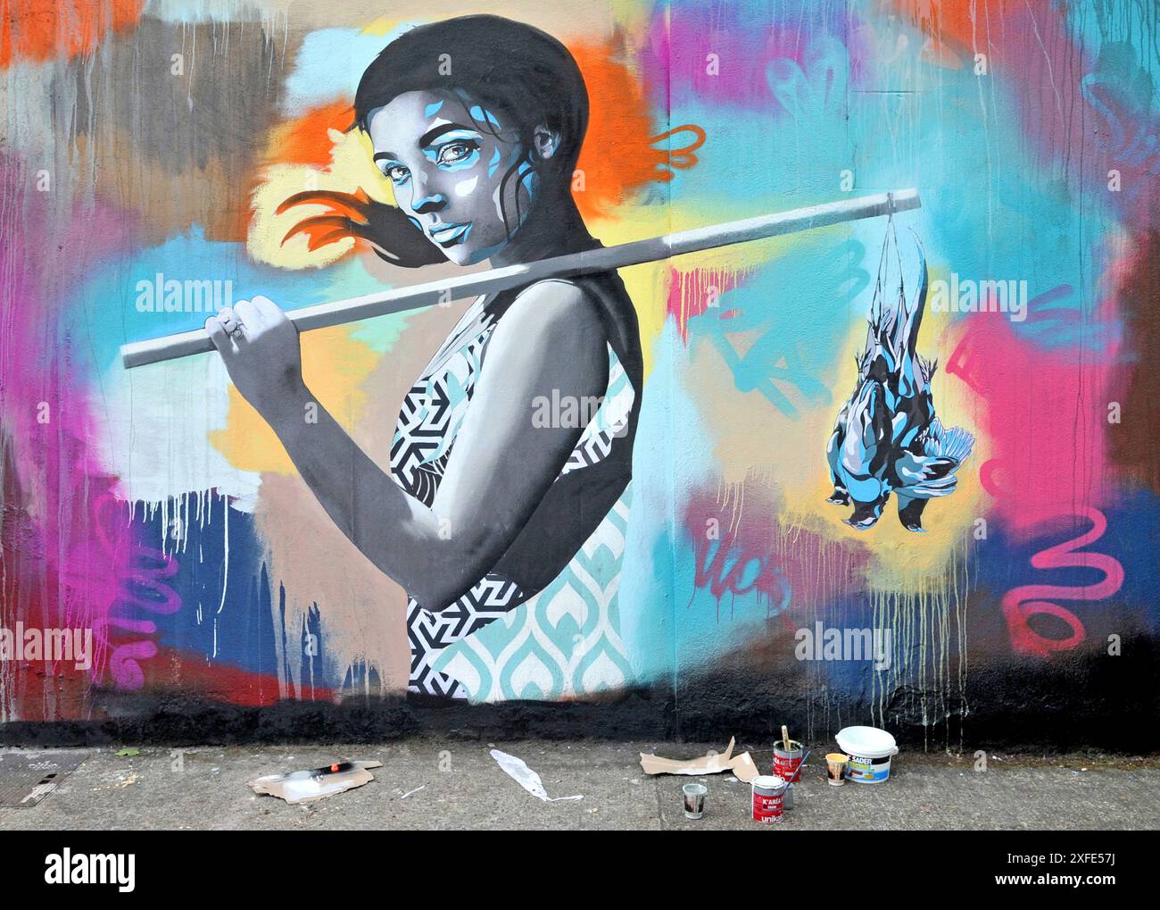 France, Aveyron, Decazeville, street art festival, fresco created by ...