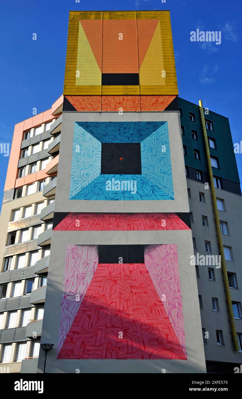 France, Aveyron, Decazeville, street art festival, fresco created by ...