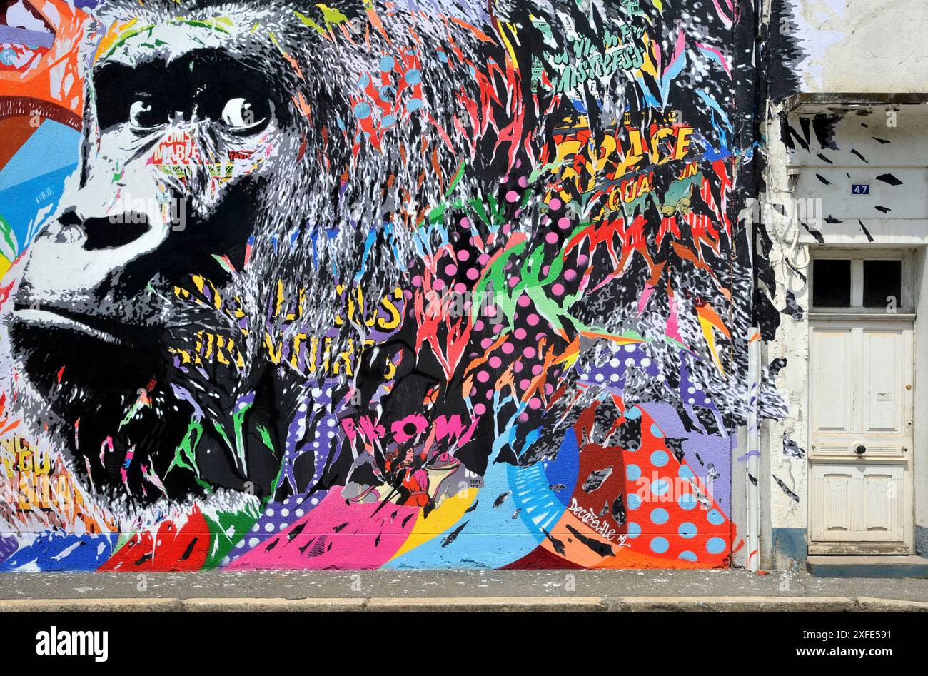 France, Aveyron, Decazeville, street art festival, fresco created by ...