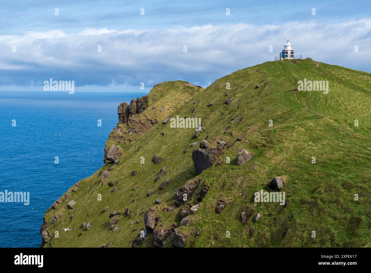 Denmark, Faroe Islands, Kalsoy island, Kallur lighthouse Stock Photo ...