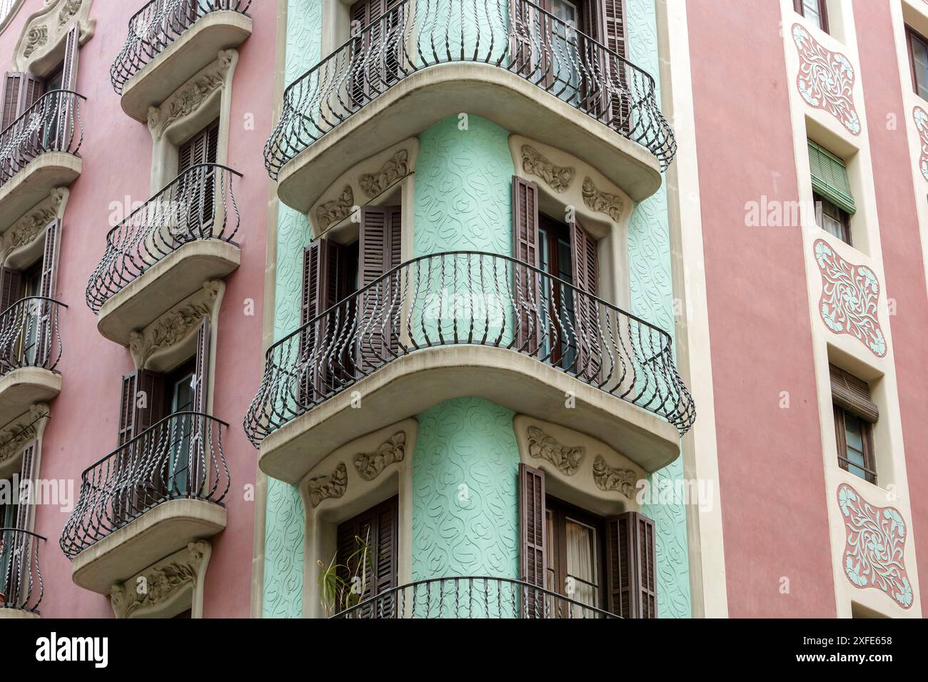 Spain, Catalonia, Barcelona, detail of the facade of one of the Cases ...