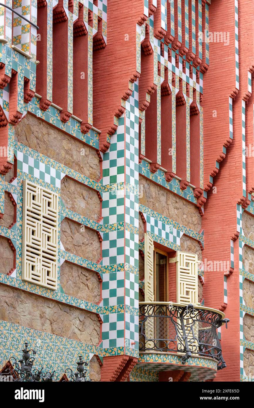 Spain, Catalonia, Barcelona, detail of the facade of the casa Vicens ...