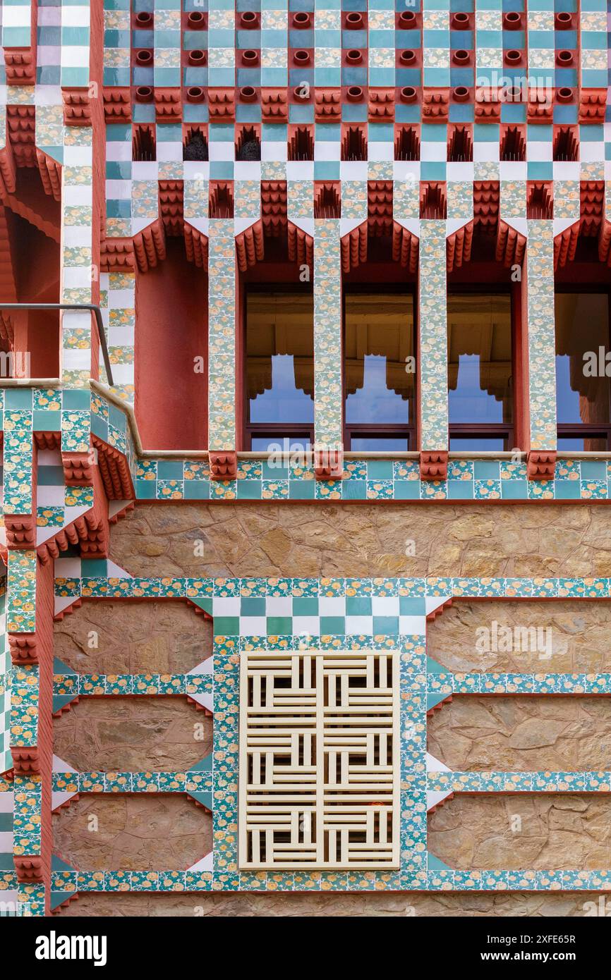 Spain, Catalonia, Barcelona, detail of the facade of the casa Vicens ...