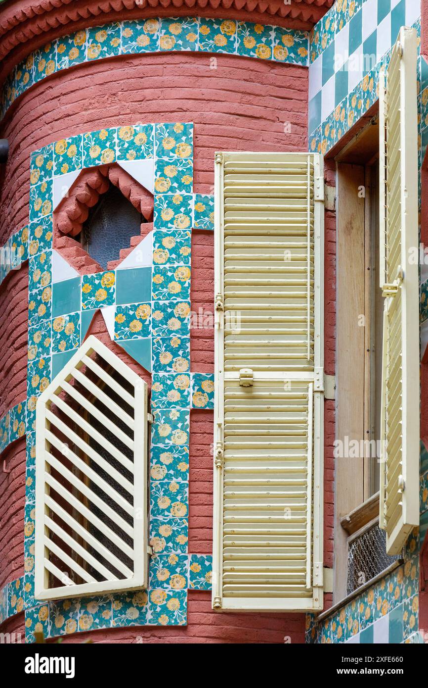 Spain, Catalonia, Barcelona, detail of the facade of the casa Vicens ...