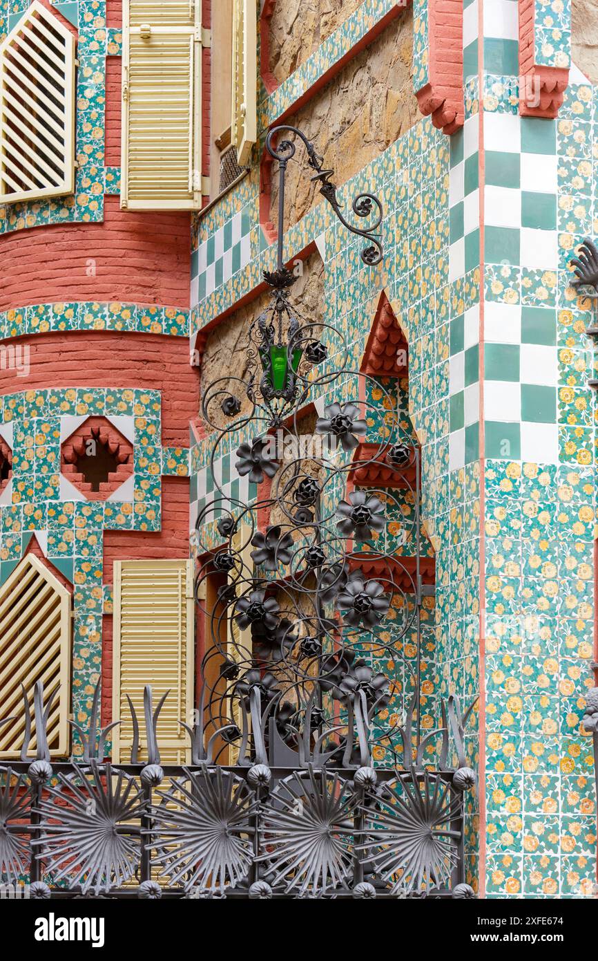 Spain, Catalonia, Barcelona, detail of the facade of the casa Vicens ...