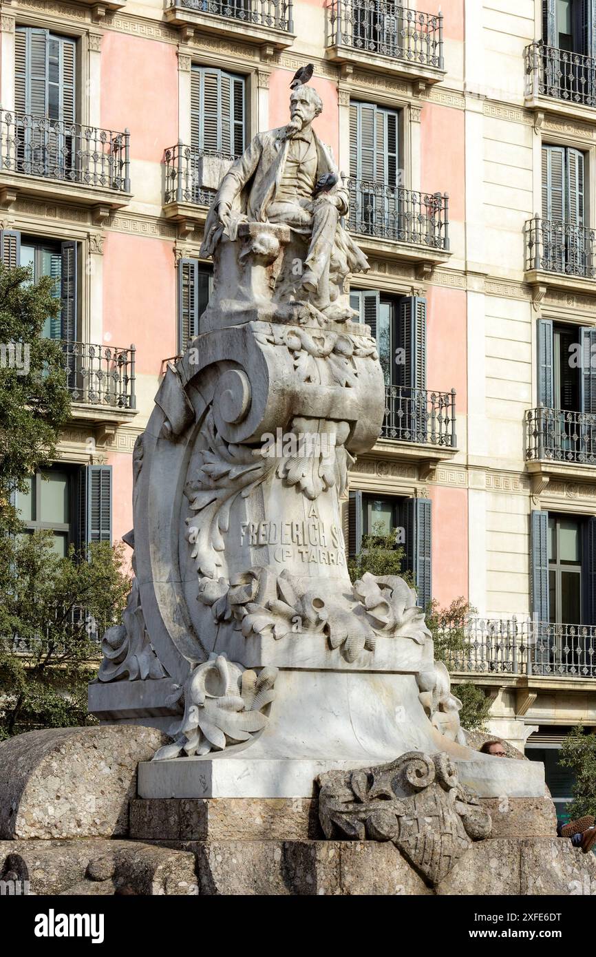 Spain, Catalonia, Barcelona, statue in catalan modernist style ...
